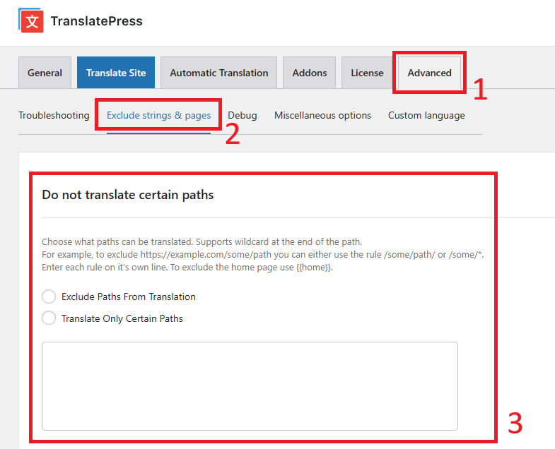 Translate only certain pages - TranslatePress