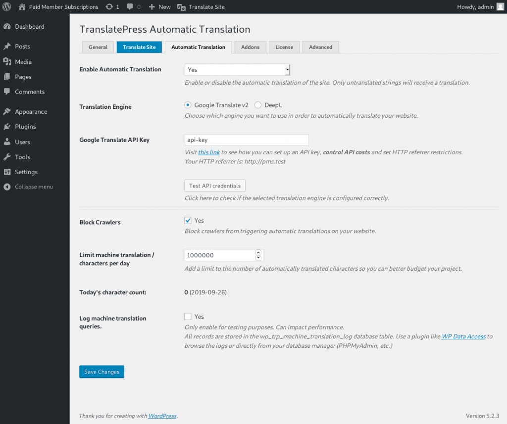 Automatic Translation - TranslatePress