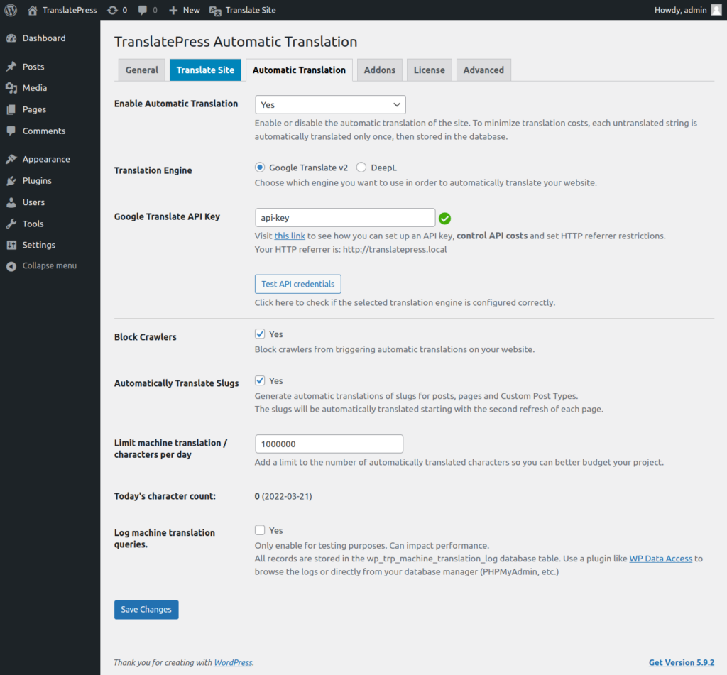 Automatic Translation - TranslatePress