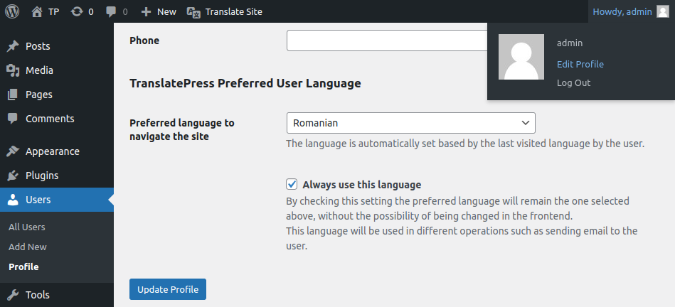 Send emails in user's preferred language - TranslatePress